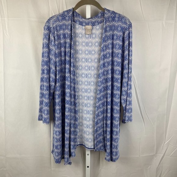 Chico's | Sweaters | Chicos Travelers Blue White Geometric Print ...